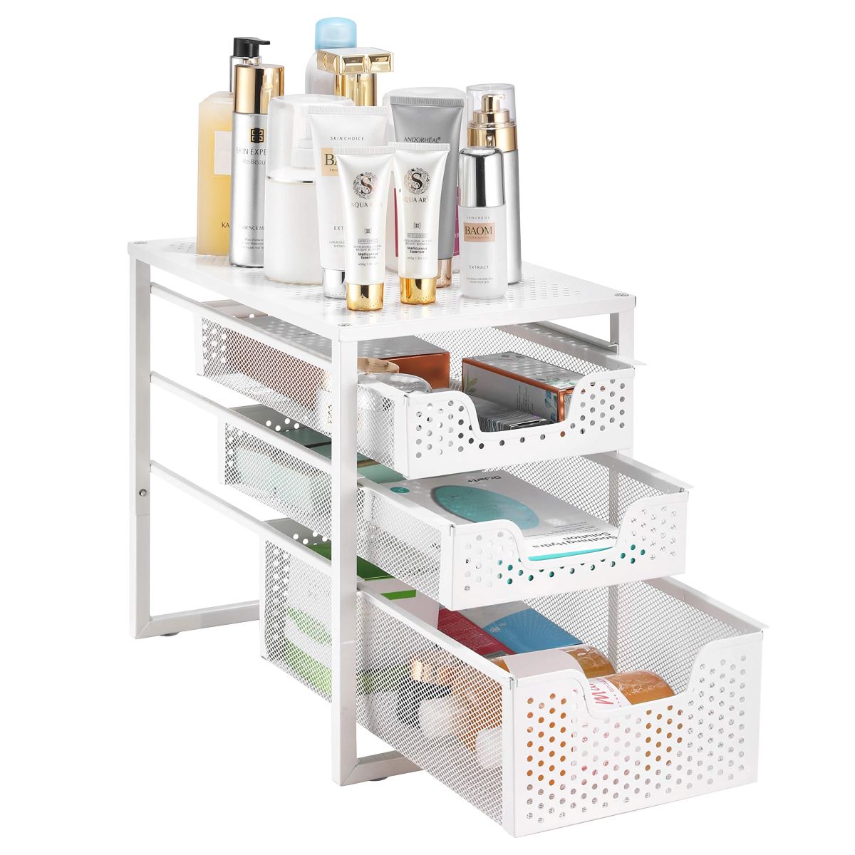 3-Tier Stackable Under Sink Organizer with Sliding Drawer for Kitchen ...
