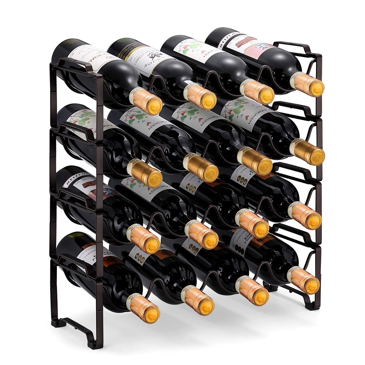 4-Tier Stackable Wine Rack, Holds 16 Bottles, Elegant Bronze Storage O ...